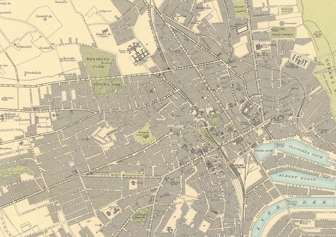 Aberdeen Map Old Antique Map 1912 old Map Wall Print - Etsy UK