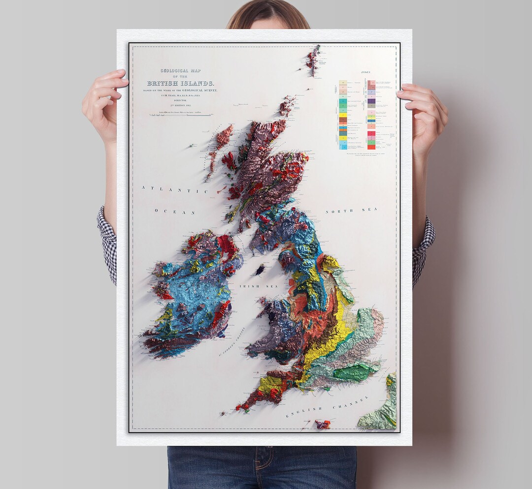 British Islands Geological Map 3D Effect Relief Print 2D - Etsy UK
