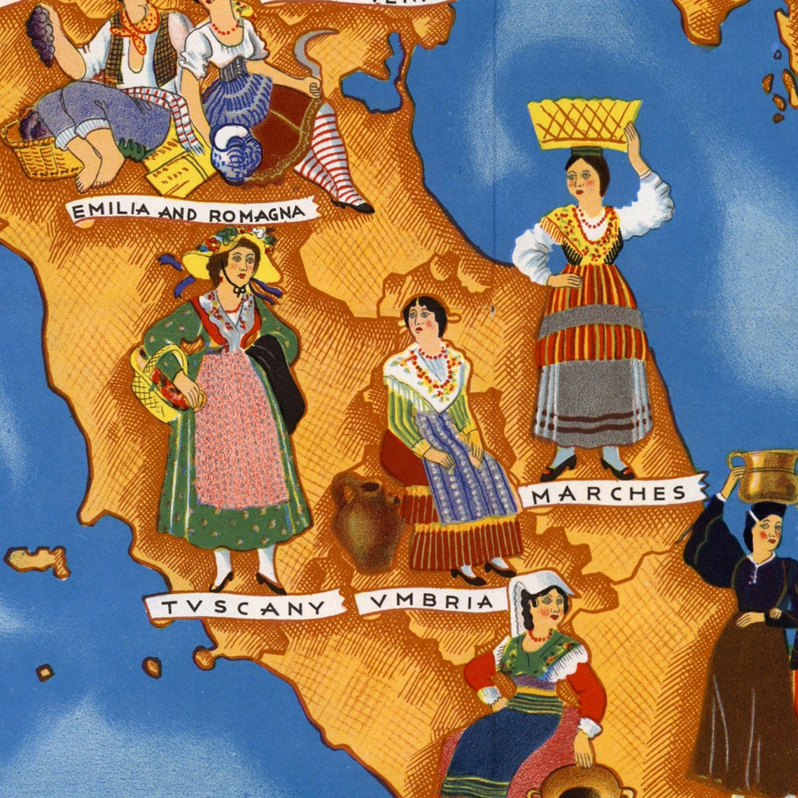 Pictorial Map of the Popular Italian Costumes - Tuscany - Calabria ...