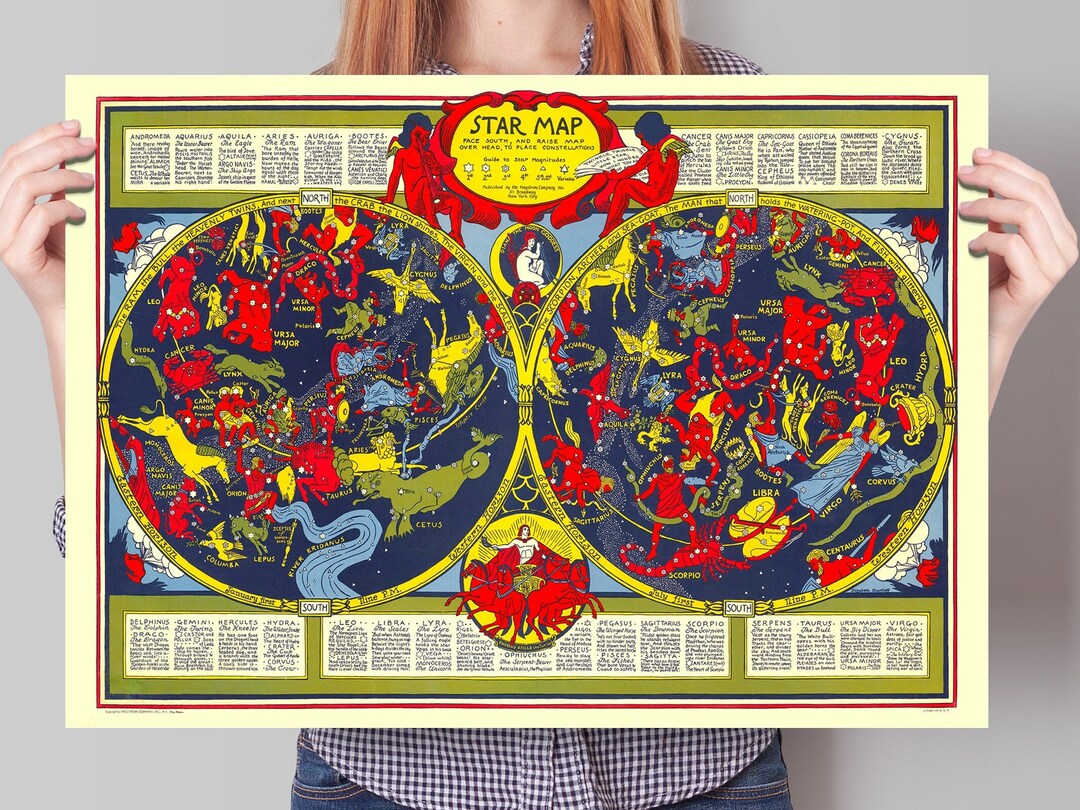 Antique Star Chart- Illustrated Poster of the Constellations ...