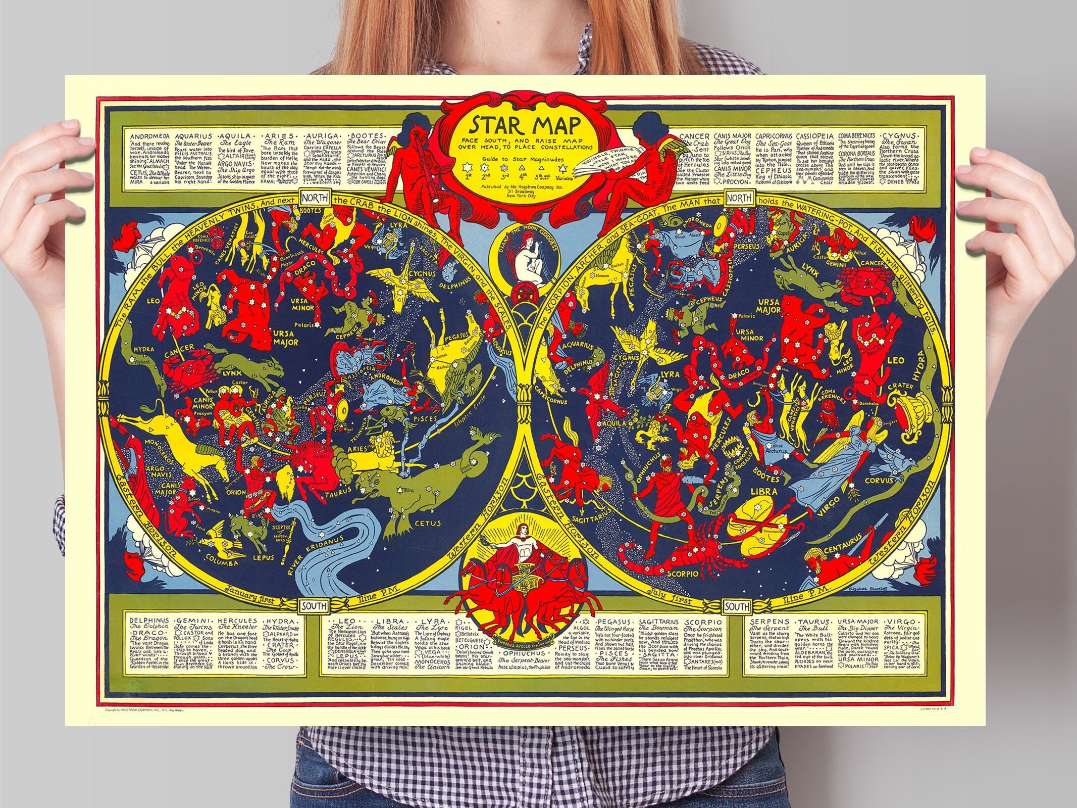 Antique Star Chart Illustrated Poster of the Constellations - Etsy UK