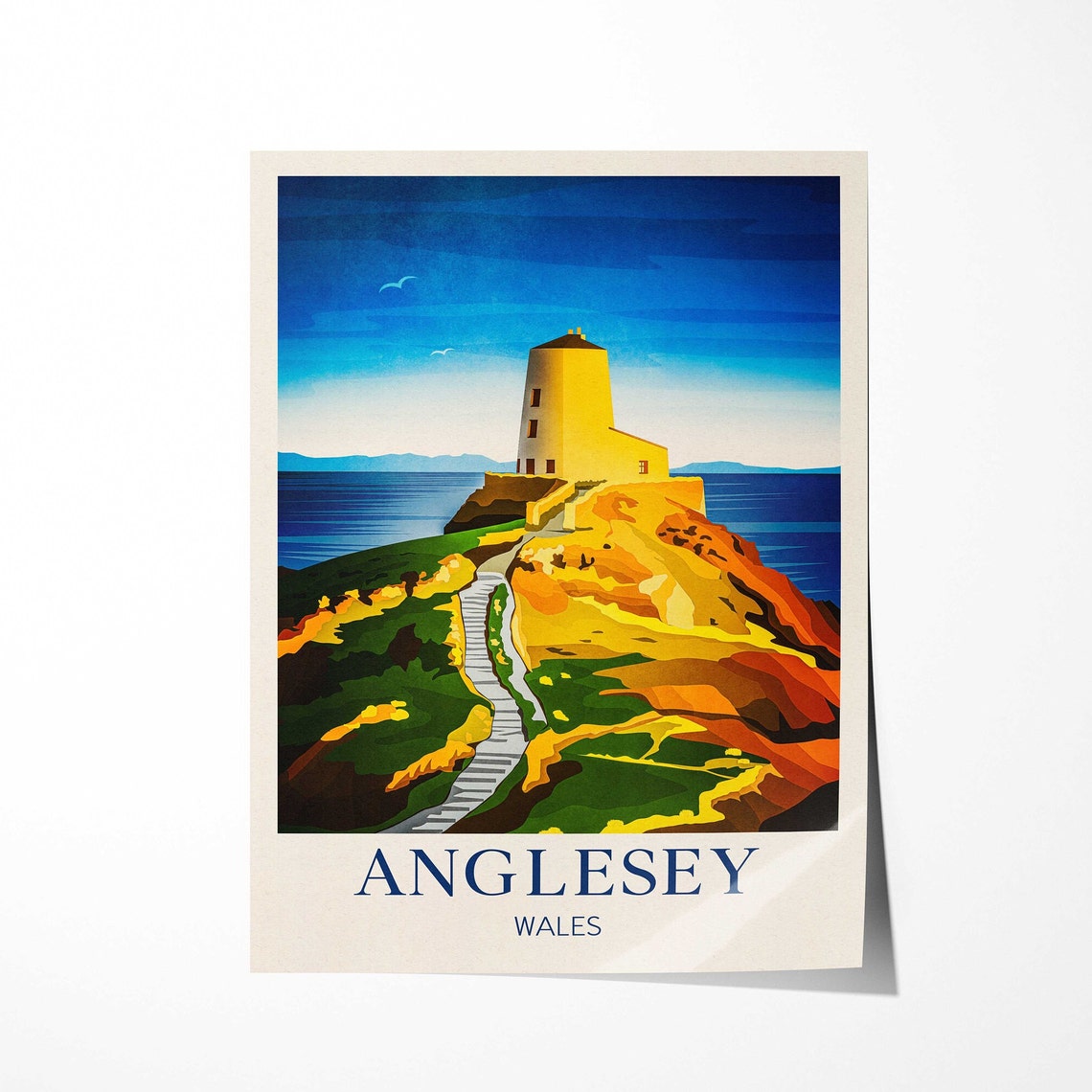 Anglesey Travel Poster English Coastal Lighthouse Print - Etsy