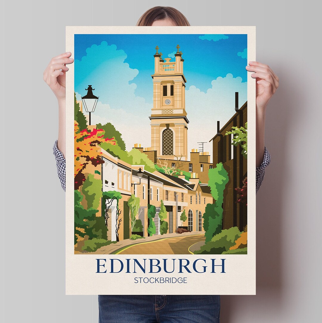 Edinburgh Travel Poster, Circus Lane, Stockbridge, Scotland, Edinburgh ...