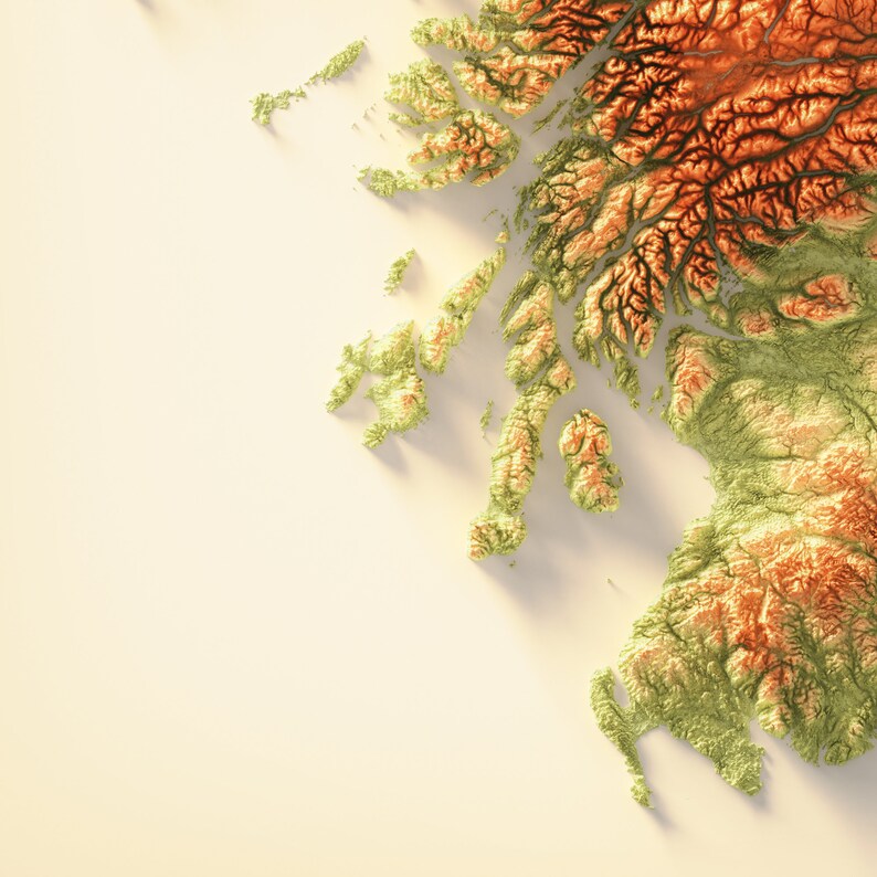 Scotland Art Relief Map - 2D Print - Scottish Geology - 2D Shaded ...