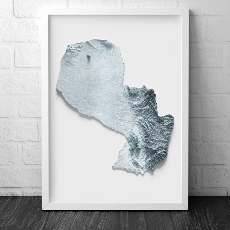 Paraguay Map - 2D Relief Map Art - Paraguay Gift - Asuncion - Ciudad ...
