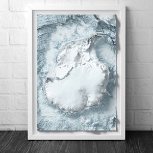 Antarctica Art Relief Map - 2D Bathymetric Print - South Pole Geology ...