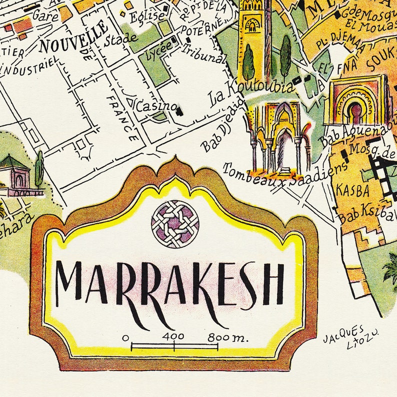 Marrakesh Map - Whimsical Morocco Pictorial Poster - Medina - Nouvelle ...