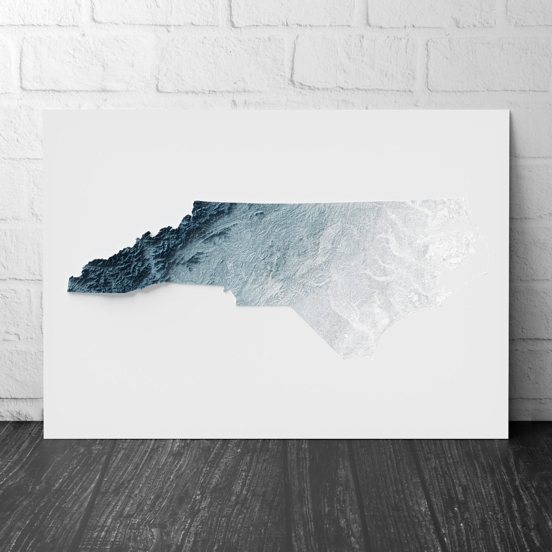 North Carolina Art Relief Map - 2D Print - USA Geology - 2D Shaded ...