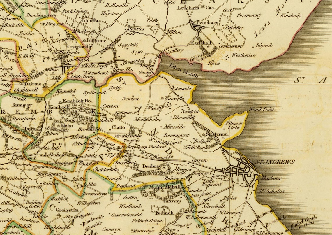 Map of Fife Scotland 1831 Old Replica Poster Print Scottish - Etsy