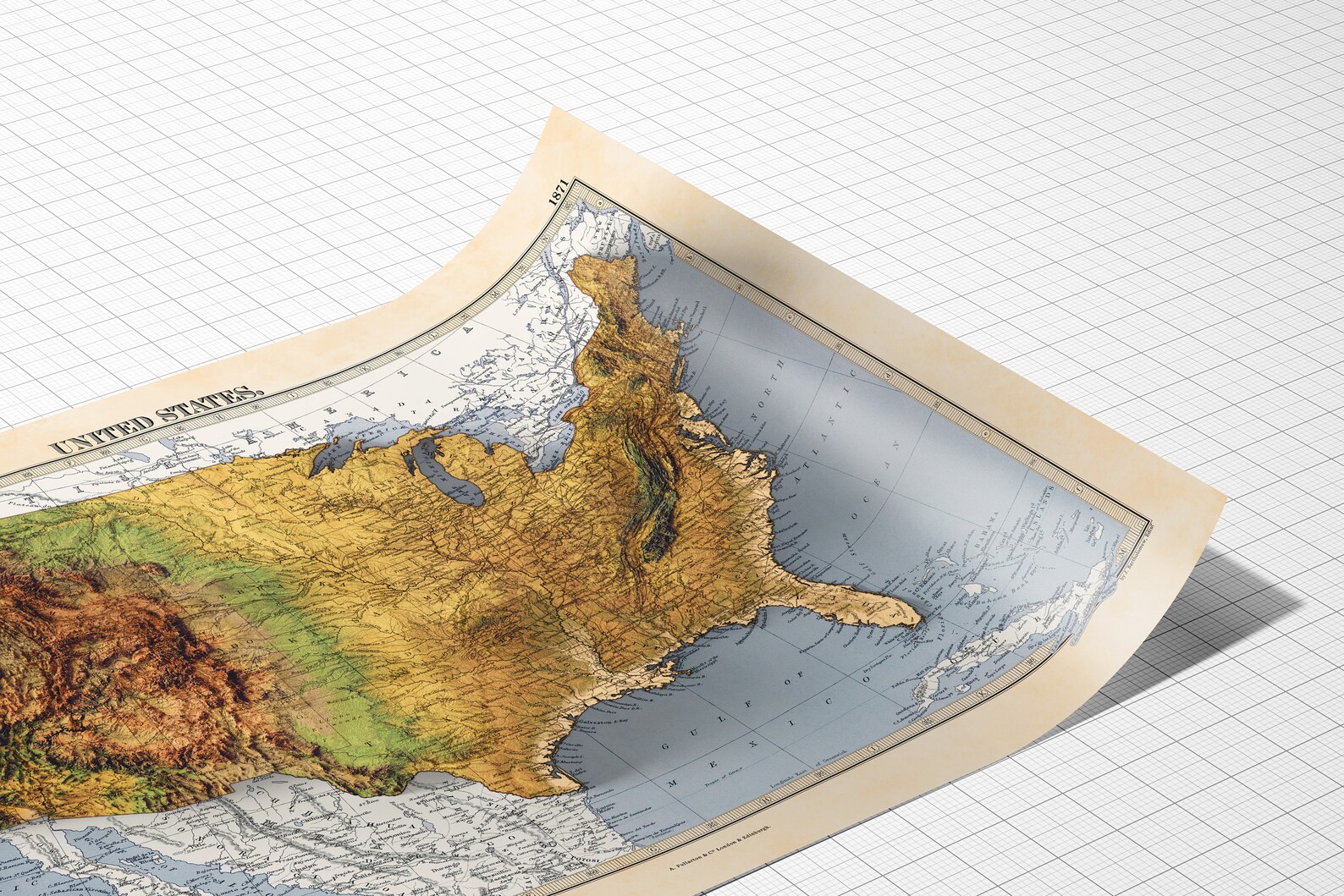 USA Terrain Relief Map 2D Giclée Print 3D Effect Shaded - Etsy