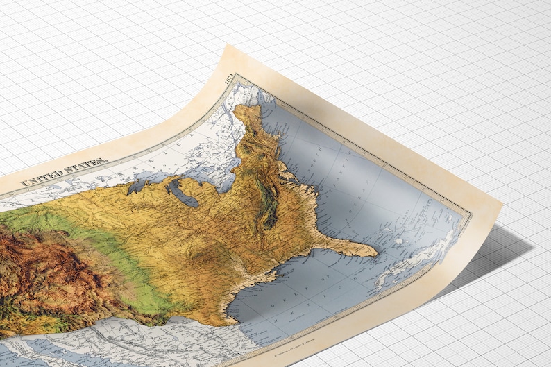 USA Terrain Relief Map 2D Giclée Print 3D Effect Shaded - Etsy