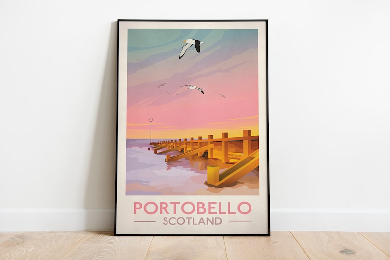 Portobello Poster, Vintage Looking Portobello Illustration, Edinburgh ...