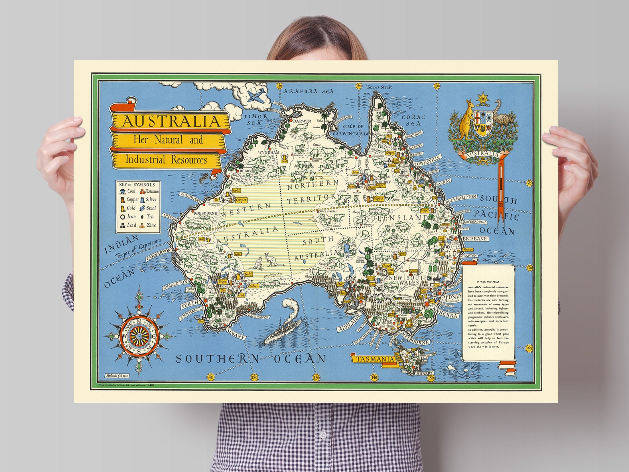 Old Map of Australia Australia Her Natural and Industrial | Etsy