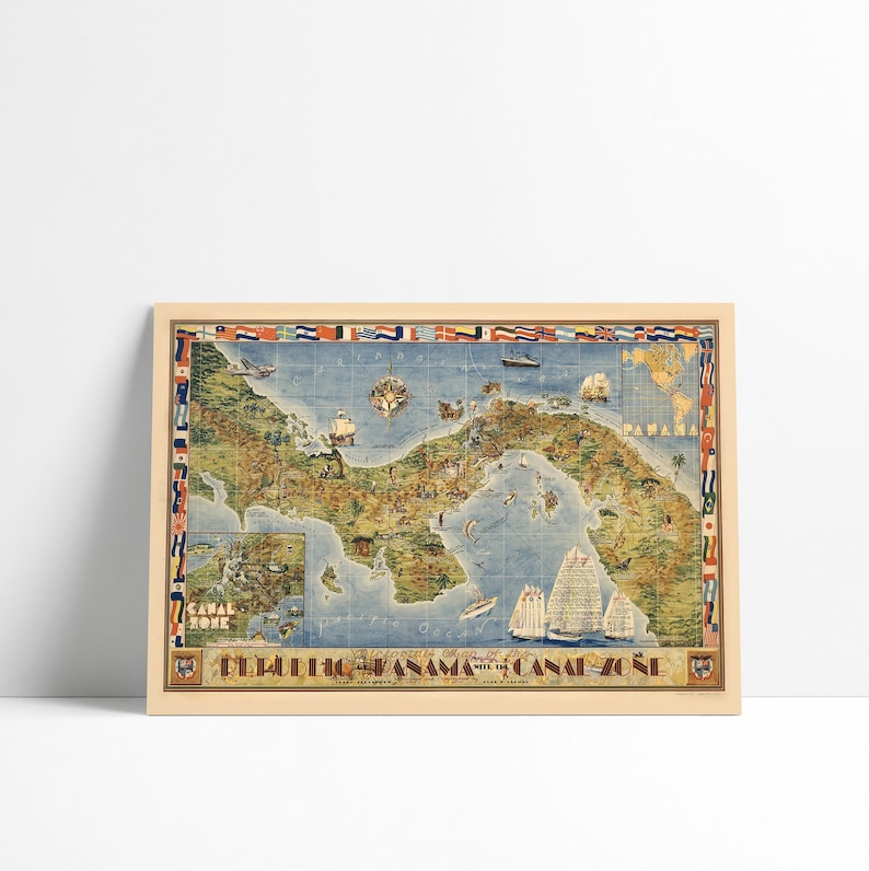 Panama Map Panama With the Canal Zone Reproduction Poster - Etsy