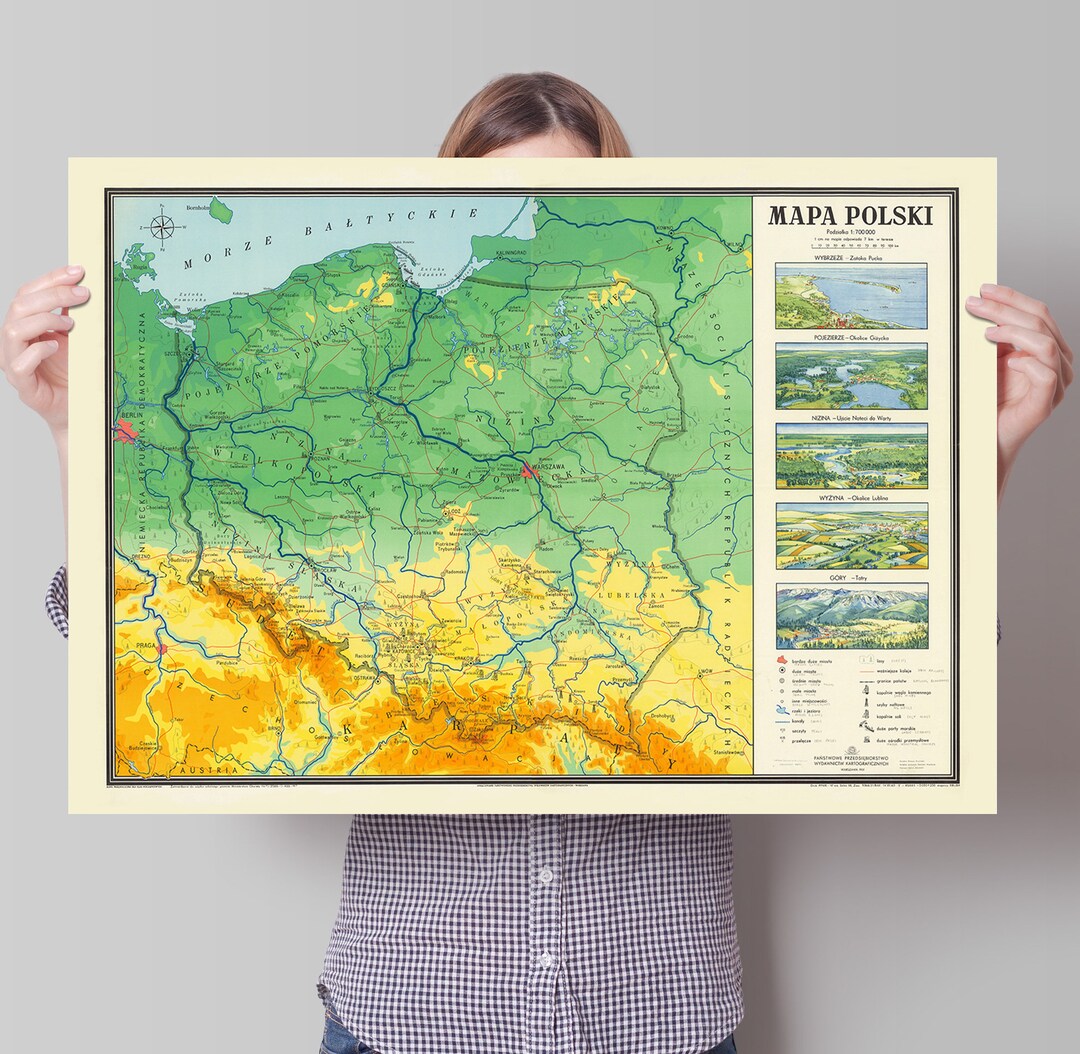 Poland Map | Vintage Map of Poland | Polish Print | 1961 | Mapa Polski ...
