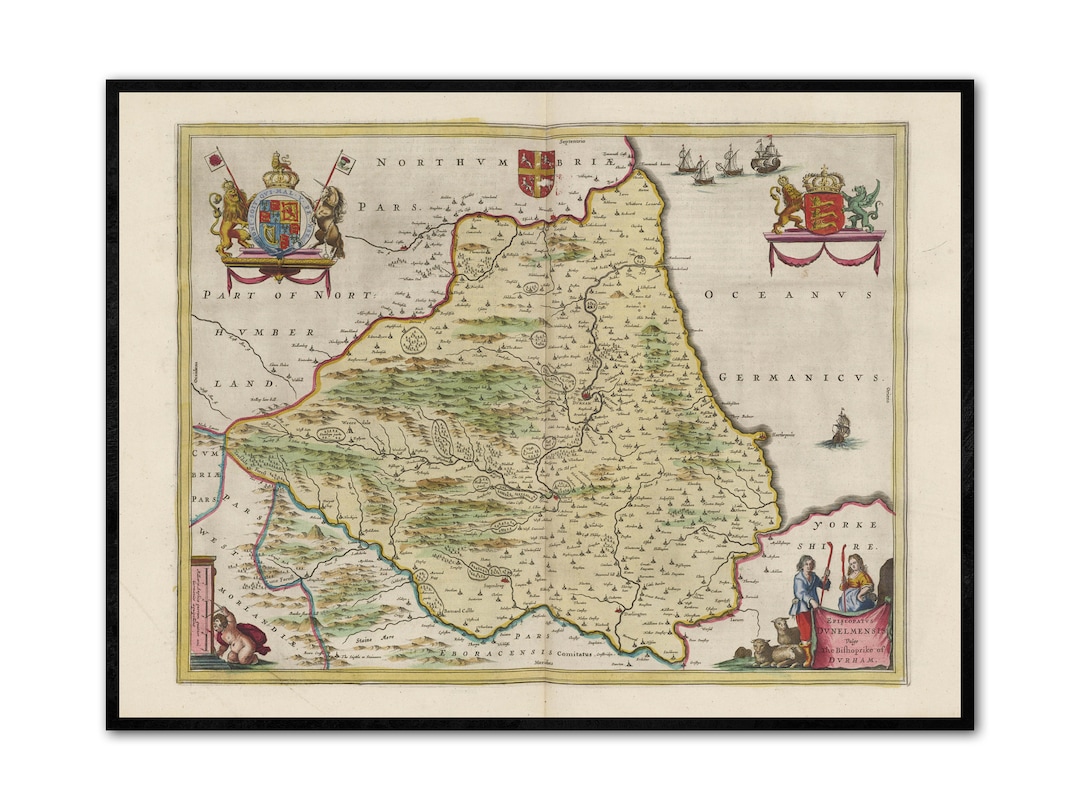 Ancient Durham Map | Episcopatvs Dvnelmensis | Old Antique Map of ...