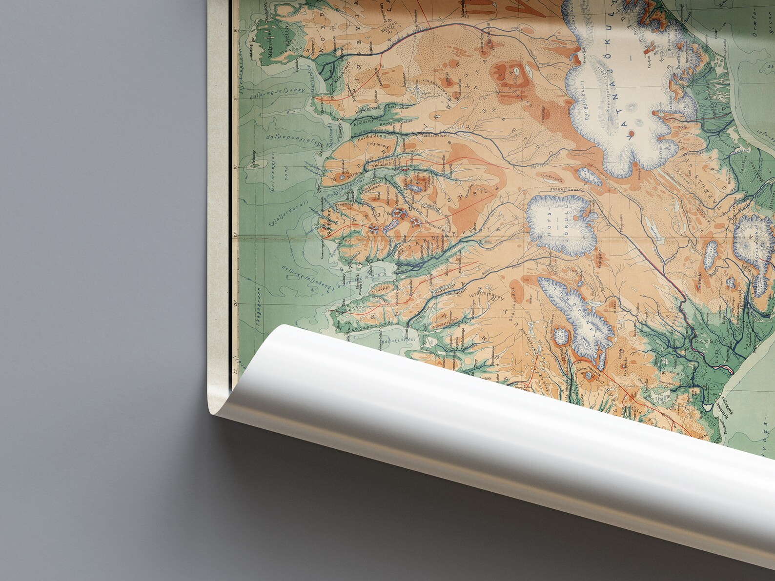 Old Map of Iceland Topological Nordic Print Reykjavik - Etsy UK