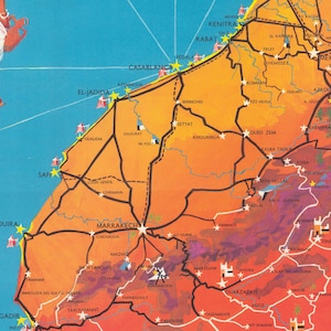 Morocco Map - Old Print of Maroc Touristique - Mattakech - Agadir ...