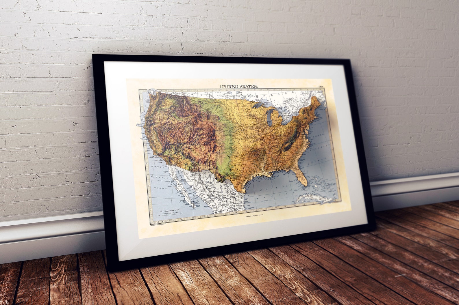 USA Terrain Relief Map 2D Giclée Print 3D Effect Shaded - Etsy