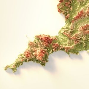 England Art Relief Map - 2D Print - English Geology - 2D Shaded Relief ...