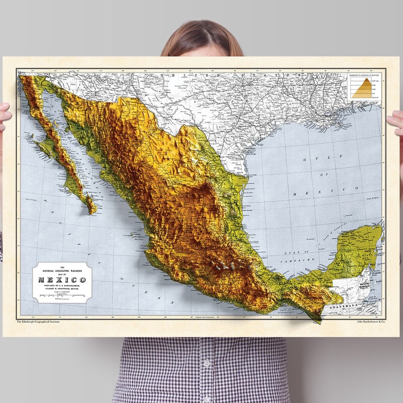 Topographic Map of Mexico - Etsy