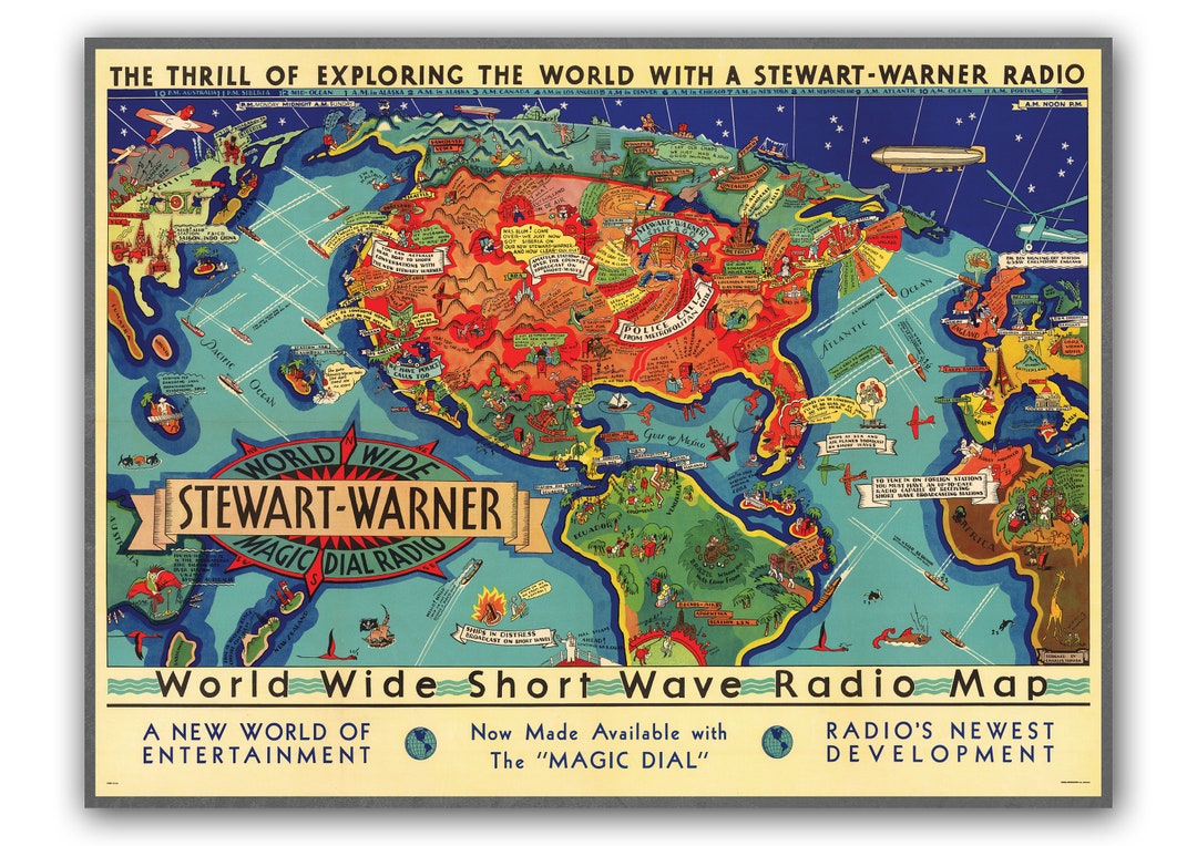 Short Wave Radio Map | Vintage World Map | Vintage Poster | World Wide ...