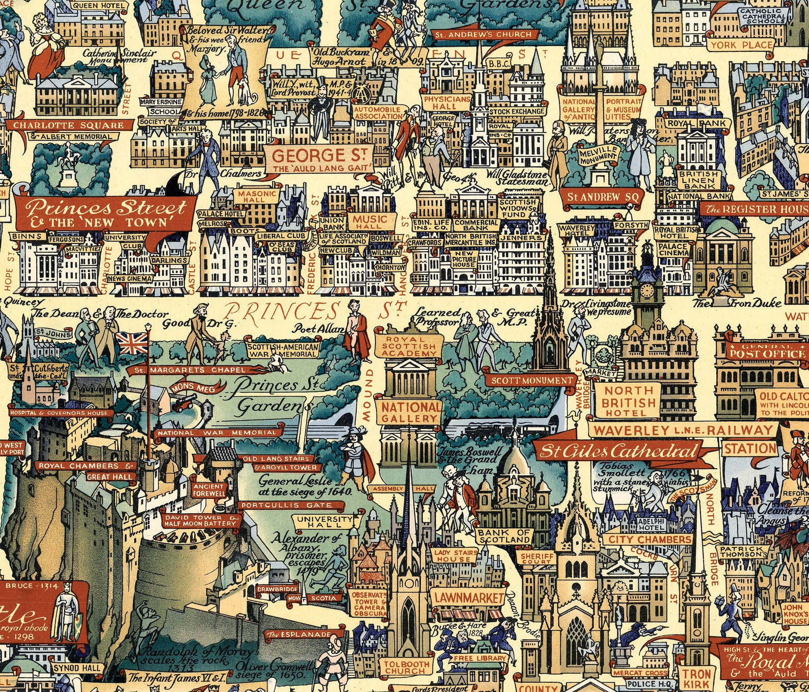 Edinburgh Map, Vintage Pictorial Map of Edinburgh, Scotland, Queen of ...