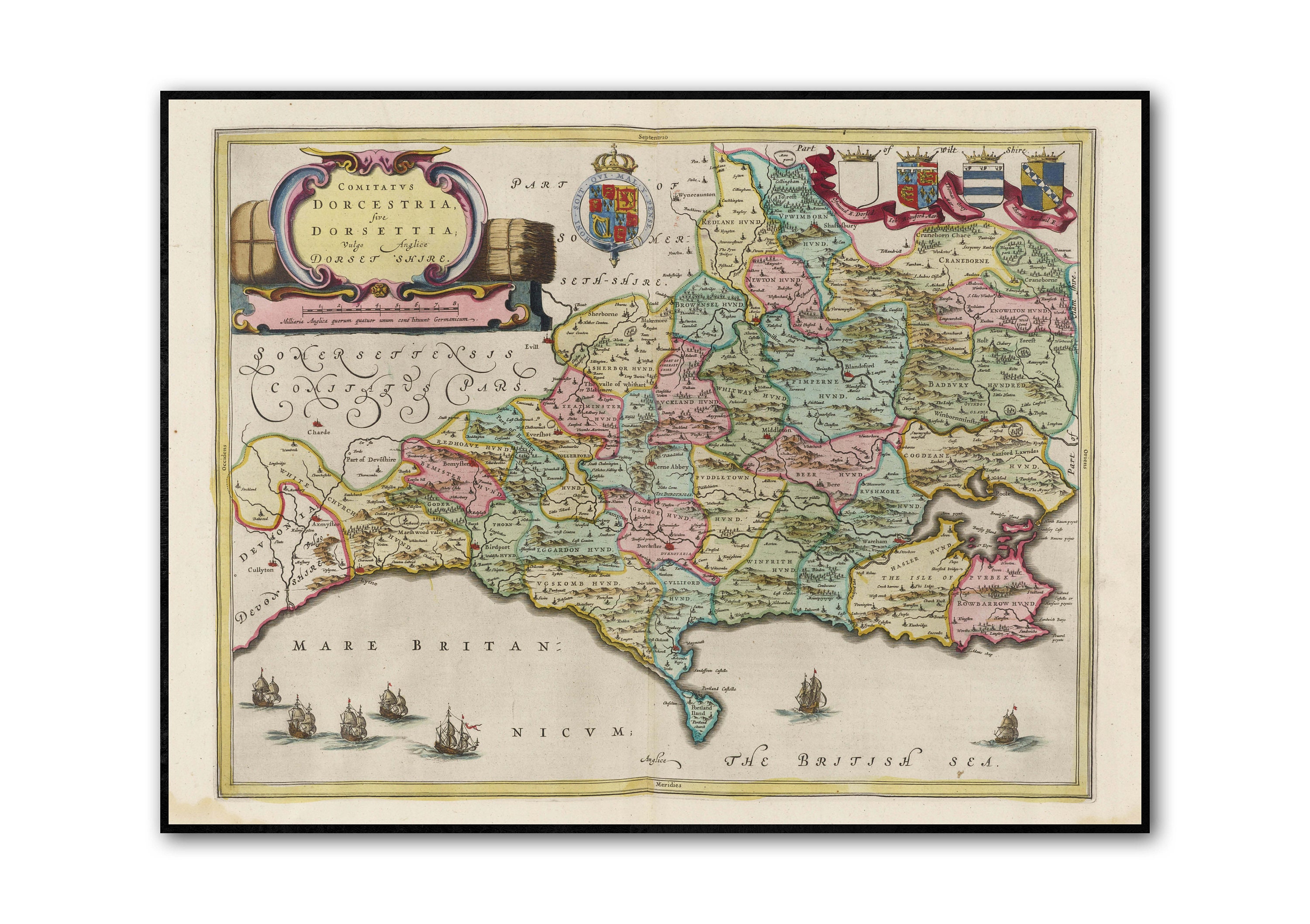 Ancient Dorset Map | Old Antique Map of Dorset |1665 |old Map Wall ...