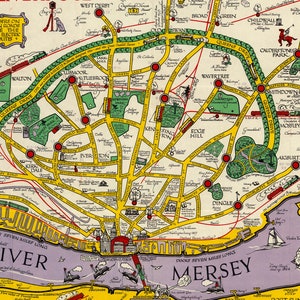 Map of Liverpool| Merseyside Old Map| Vintage Pictorial Map of ...