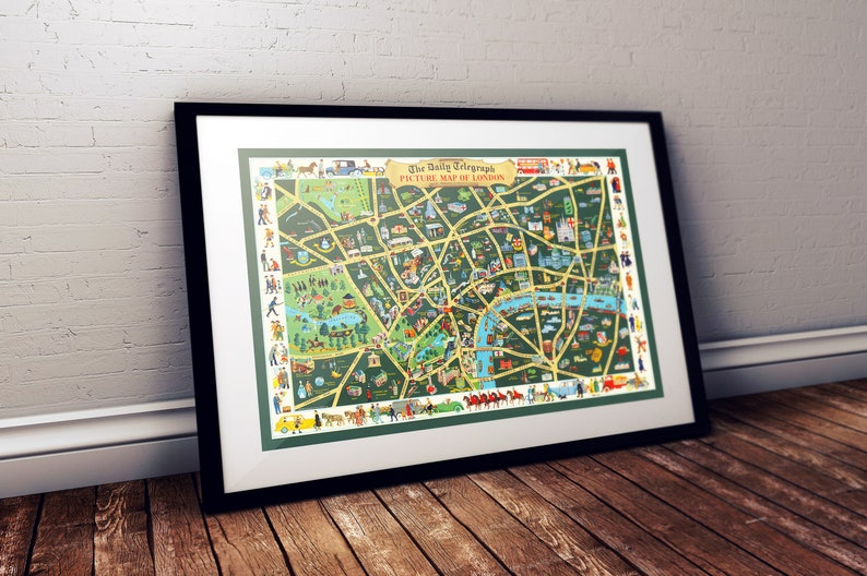 Old Pictorial Map of London - the Daily Telegraph Picture Map of London ...