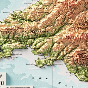 Wales Map - Cymru Elevation Map - 1913 - 2D Welsh Vintage Poster - 3D ...