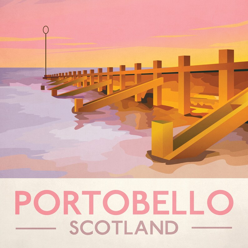 Portobello Poster, Vintage Looking Portobello Illustration, Edinburgh ...