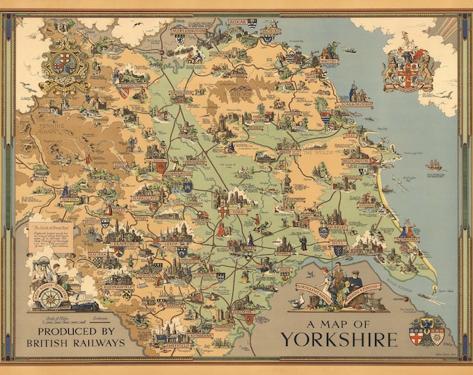 Yorkshire Map - Illustrated Map of Yorkshire Print / Travel Gifts ...