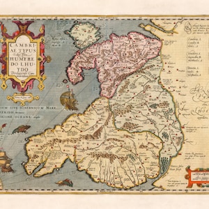 Old Map of the Wales, Cambriae Typus Auctore Humfredo Lhuydo ...
