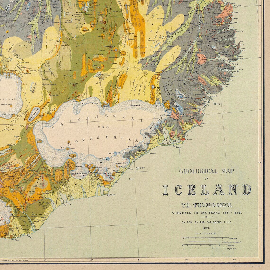 Geological Map of Iceland Old Iceland Map Nordic Print | Etsy UK