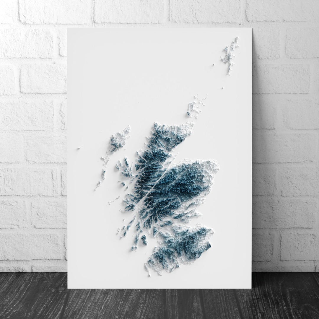 Scotland Art Relief Map - 2D Black and White Print - Scottish Geology ...