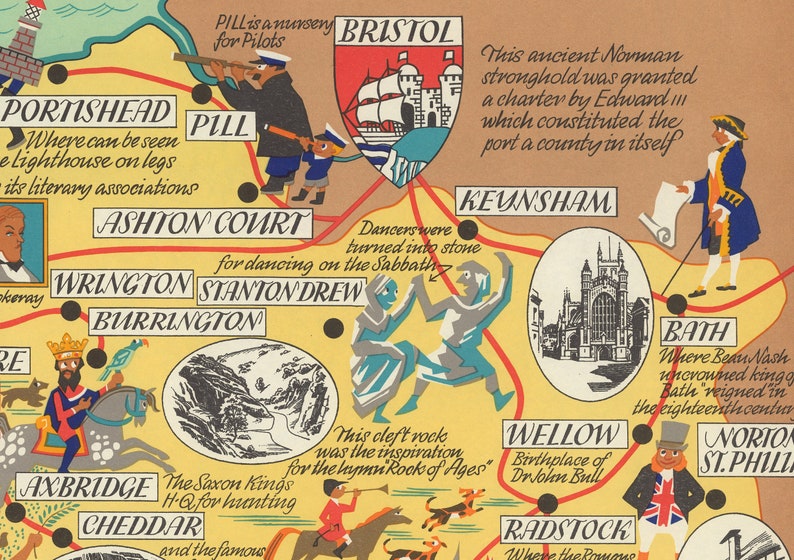 Somerset Map | Vintage Pictorial Poster | 1950 | Old Map Wall Print ...
