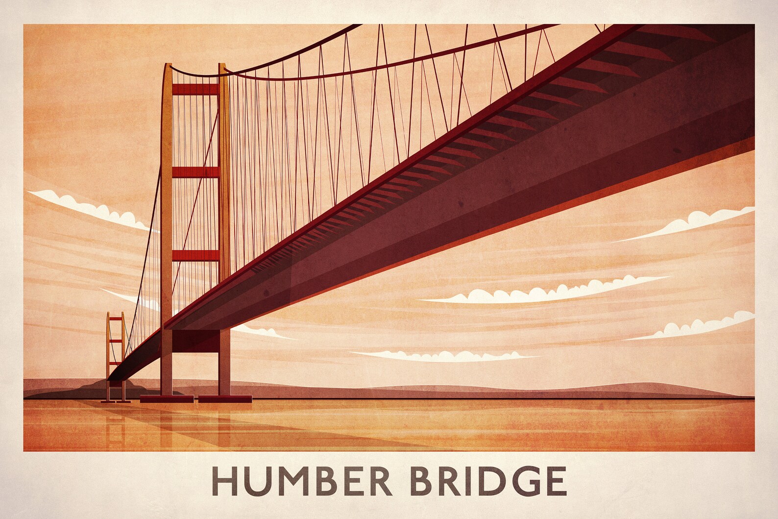 Humber Bridge Print, Vintage Travel Poster, Humber Gift, Housewarming ...