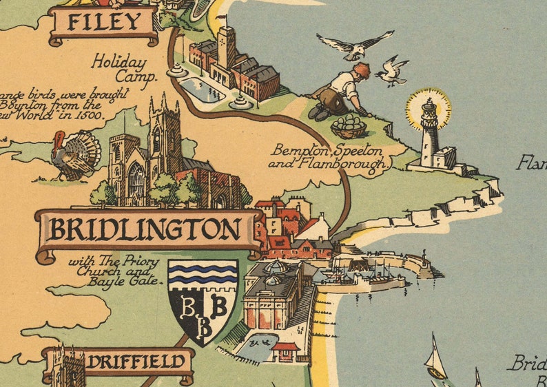 Old Map of Yorkshire | Vintage England | British Map | Pictorial Map ...