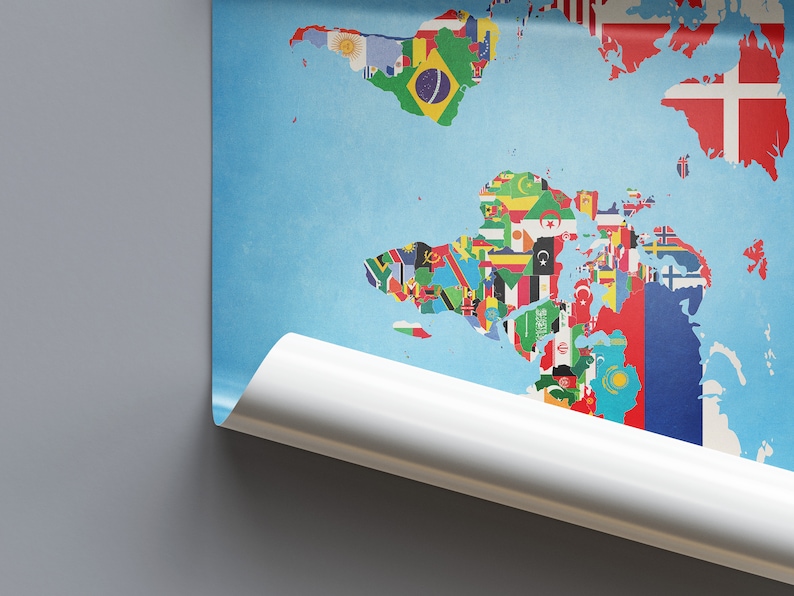 World Map of Flags - Country Map Poster - Educational Art - Kid's Room ...