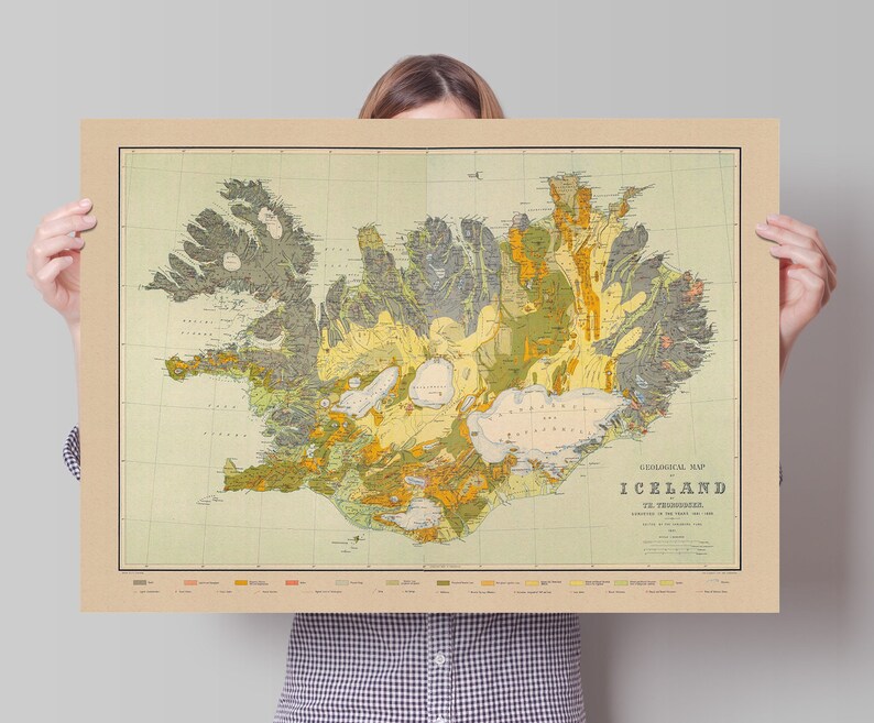 Geological Map of Iceland Old Iceland Map Nordic Print | Etsy UK
