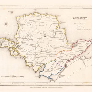 Old Map of Anglesey | 1844 | Wales Poster | Welsh Map | Gift ...