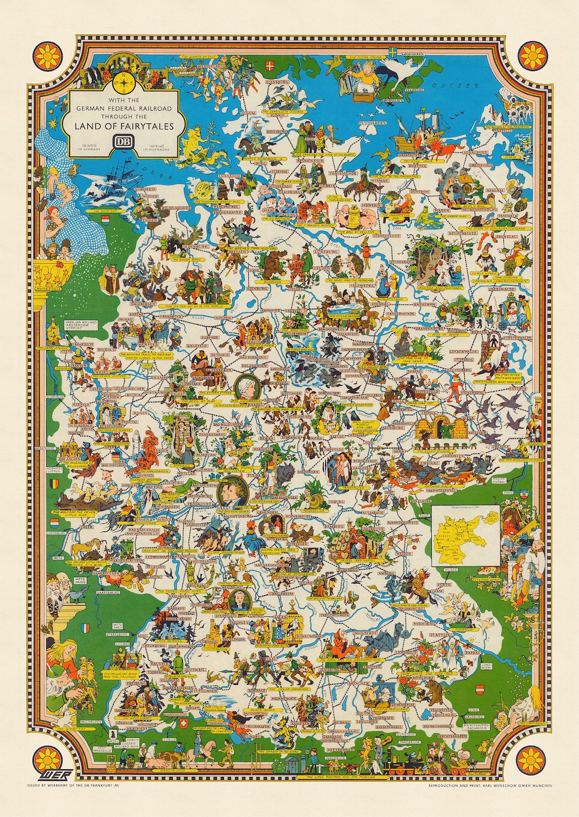 Old Germany Fairytales Map With the German Federal Railroad | Etsy UK
