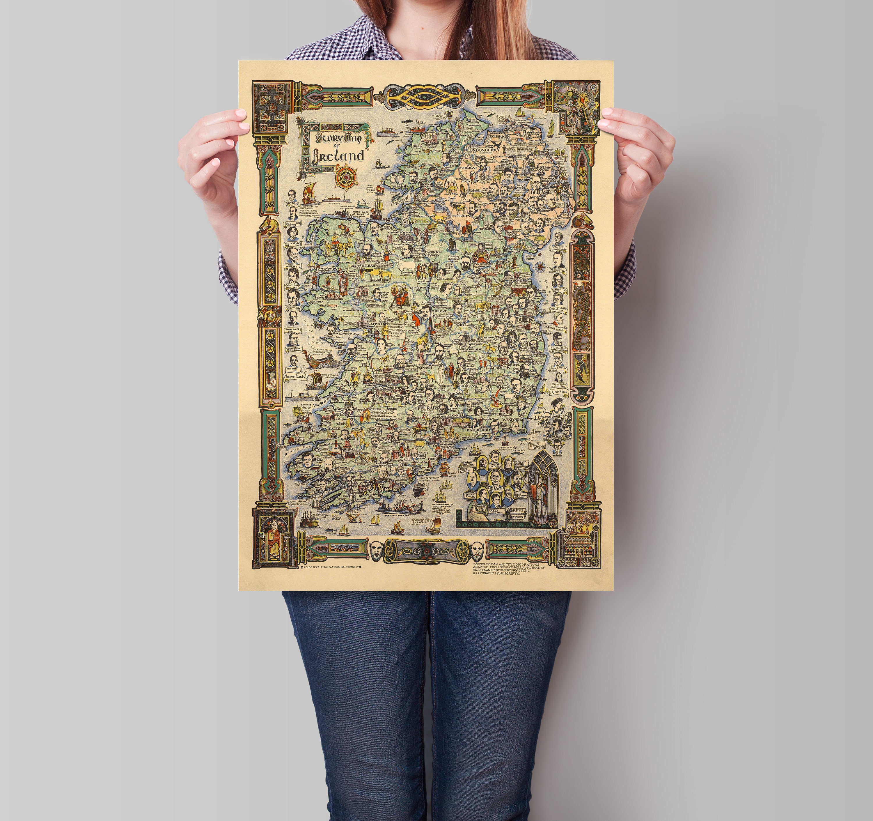 Story Map of Ireland Vintage Pictorial Irish Poster Featuring | Etsy UK