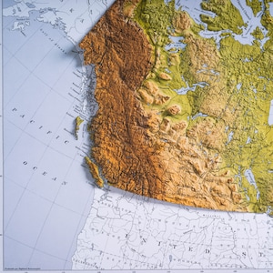 Canada Map - 2D Shaded Relief Map With 3D Effect - Bartholomew Print - Etsy