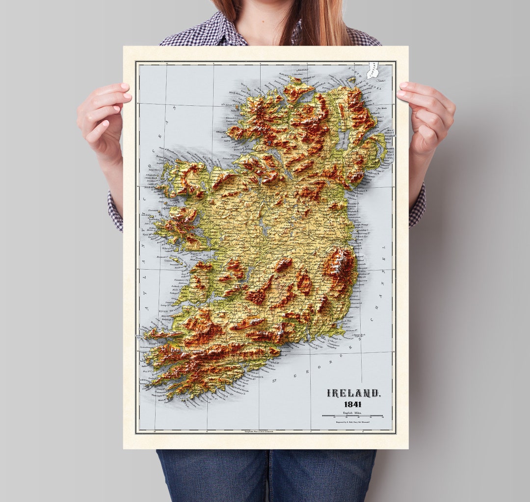 Mapa de Irlanda Mapa de relieve sombreado 2D vintage Mapa topográfico ...
