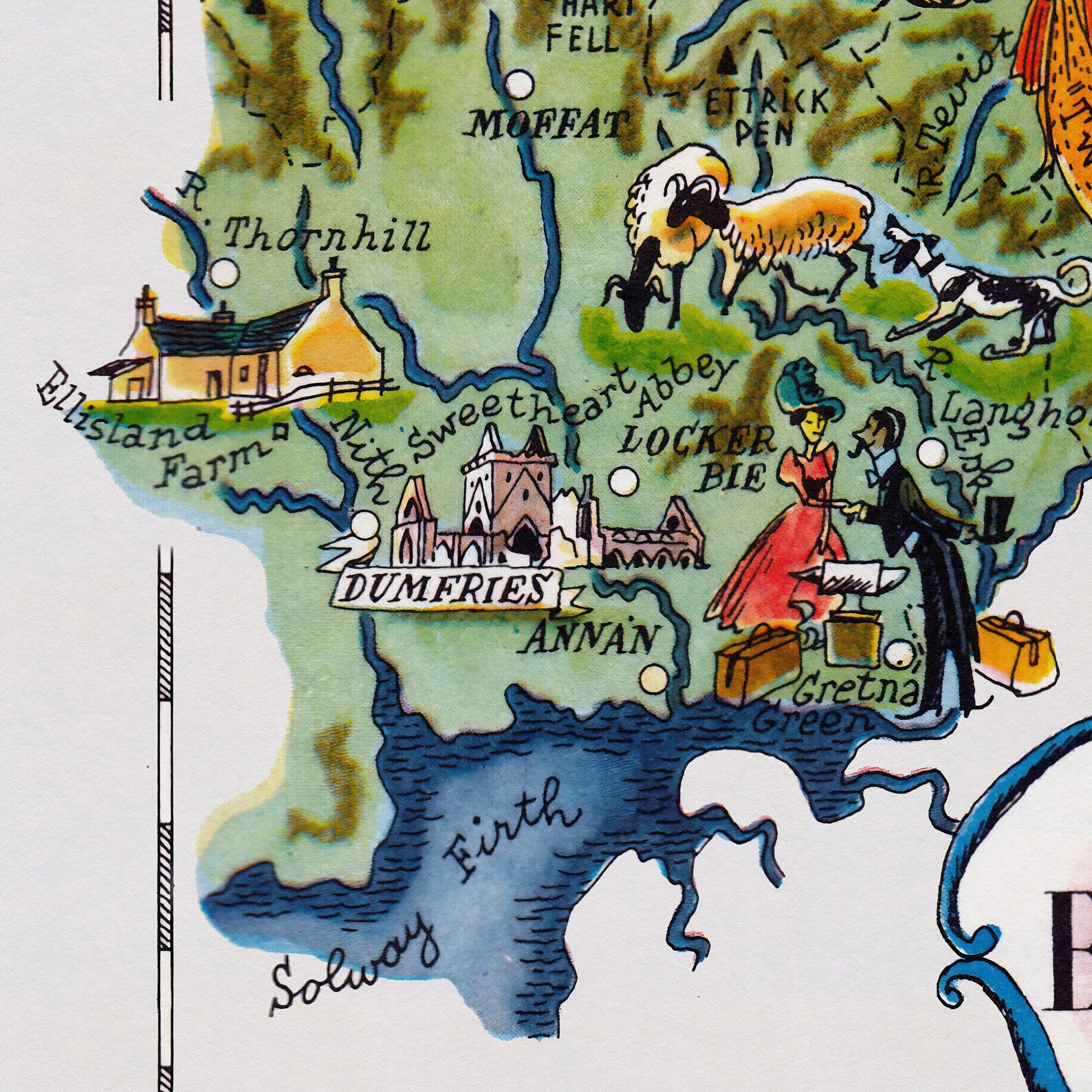 Pictorial Map of the Borders in Scotland Haddington - Etsy