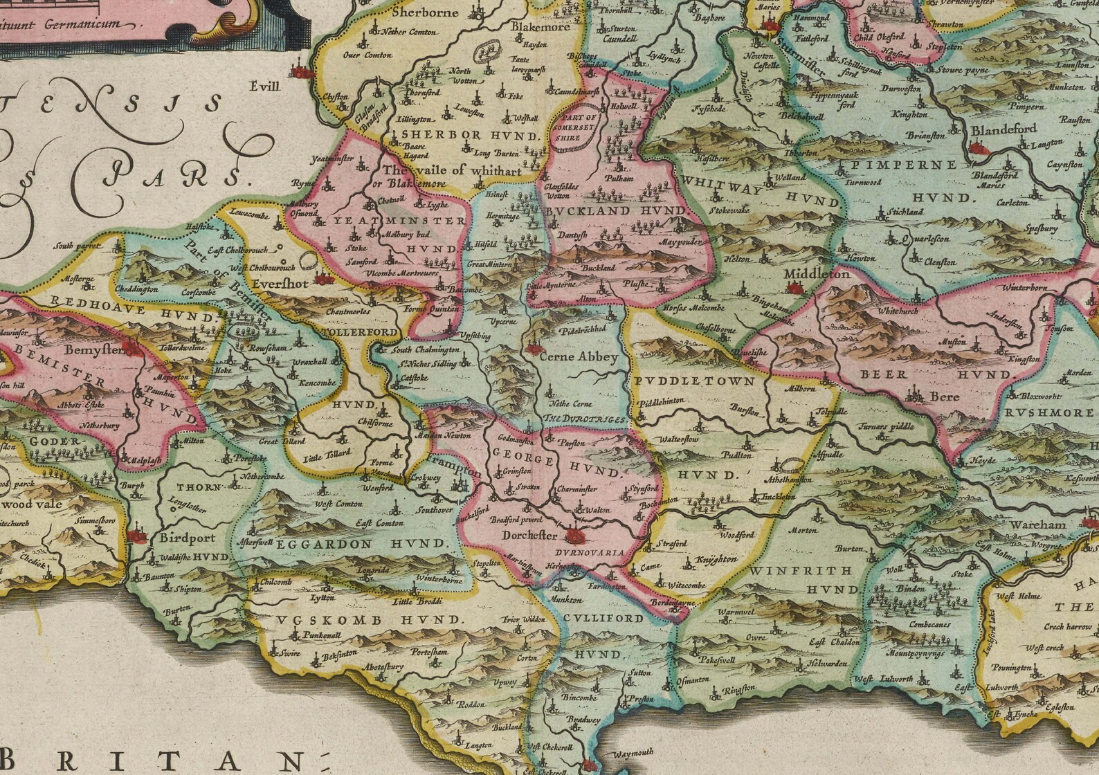 Ancient Dorset Map | Old Antique Map of Dorset |1665 |old Map Wall ...