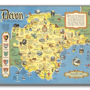 Devon Map, the Shire of Great Seamen | Pictorial Map of Devon, England ...