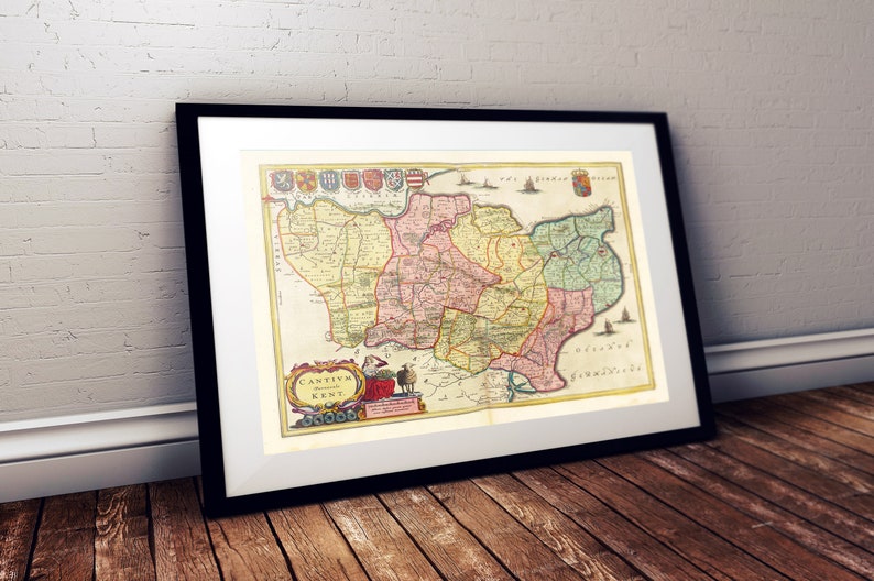 Old Map of Kent 1665 Joan Blaeu Maidstone Gillingham - Etsy